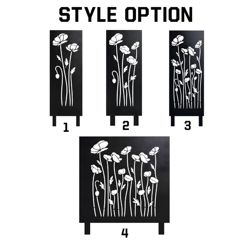 Metal Garden Privacy Screen With Poppy Flowers, Outdoor Decorative ...