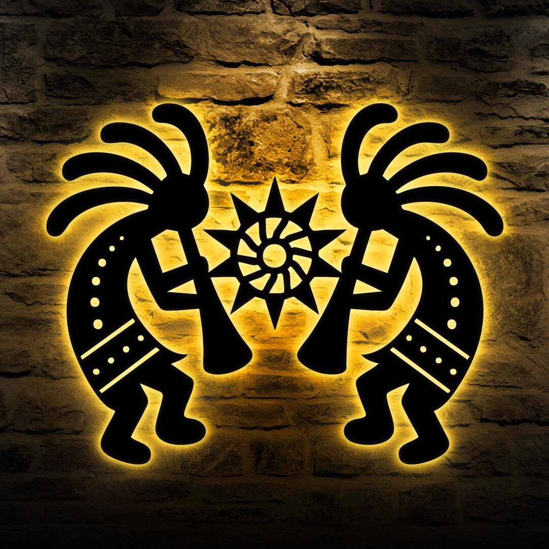 Couple Kokopelli LED Metal Wall Art, Southwestern Sun Decor, Native ...