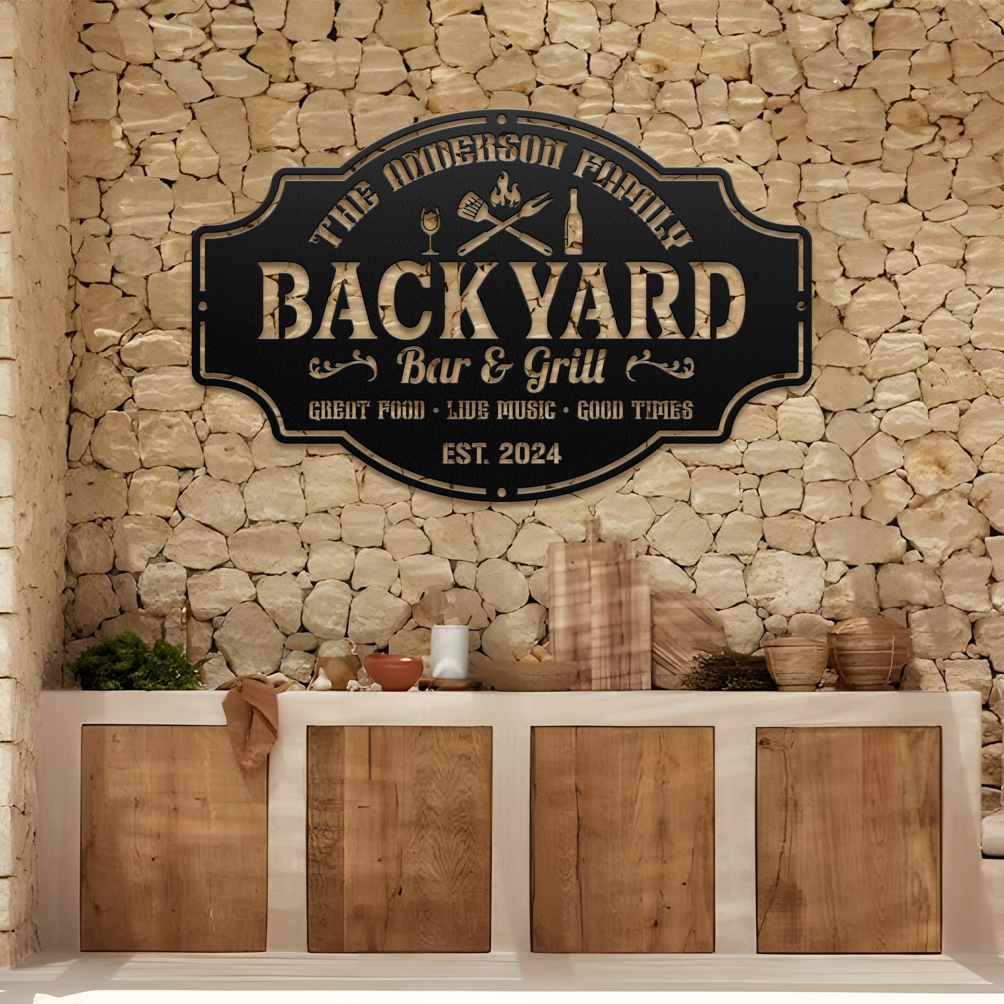 Personalized LED Light Backyard Sign Custom Bar & Grill Sign Metal Sign ...