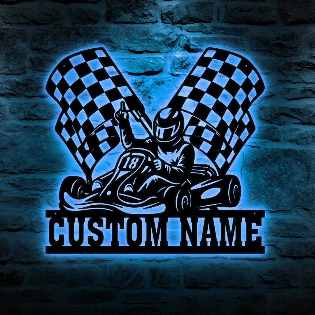 Go Kart Racing Metal Sign With LED Light, Custom Go Kart Racer Name ...