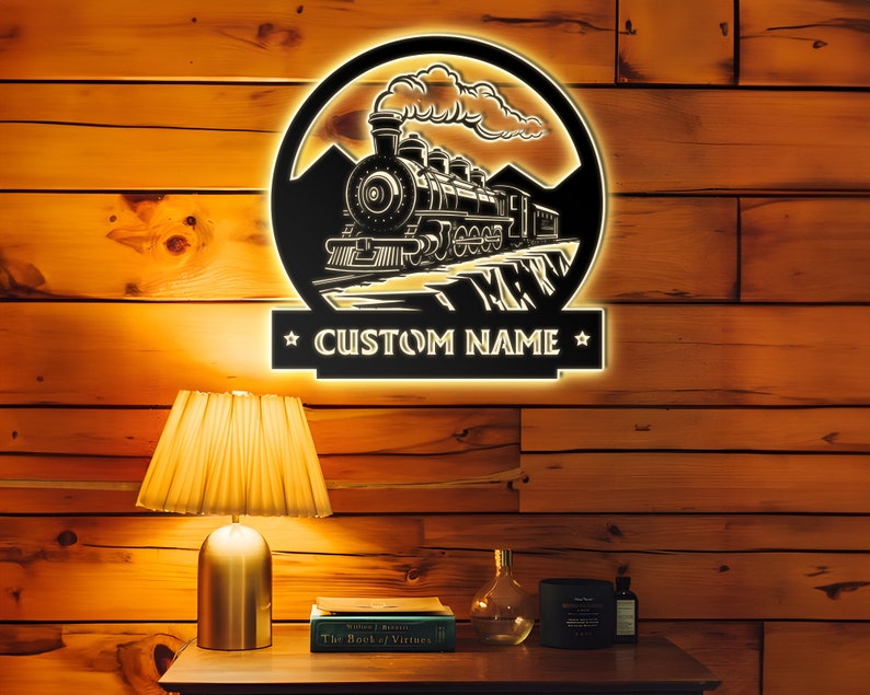 Custom Train Metal Wall LED Lights, Railroad Wall Decor, Railroad Sign ...
