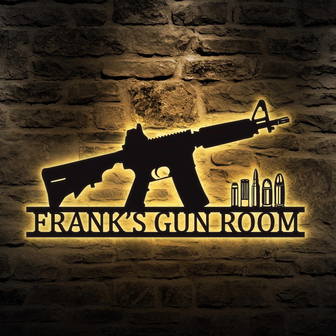 Personalized Gun Metal Sign LED Lights, Armory Decor, Gun Owner Gift ...