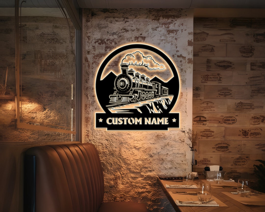 Custom Train Metal Wall LED Lights, Railroad Wall Decor, Railroad Sign ...
