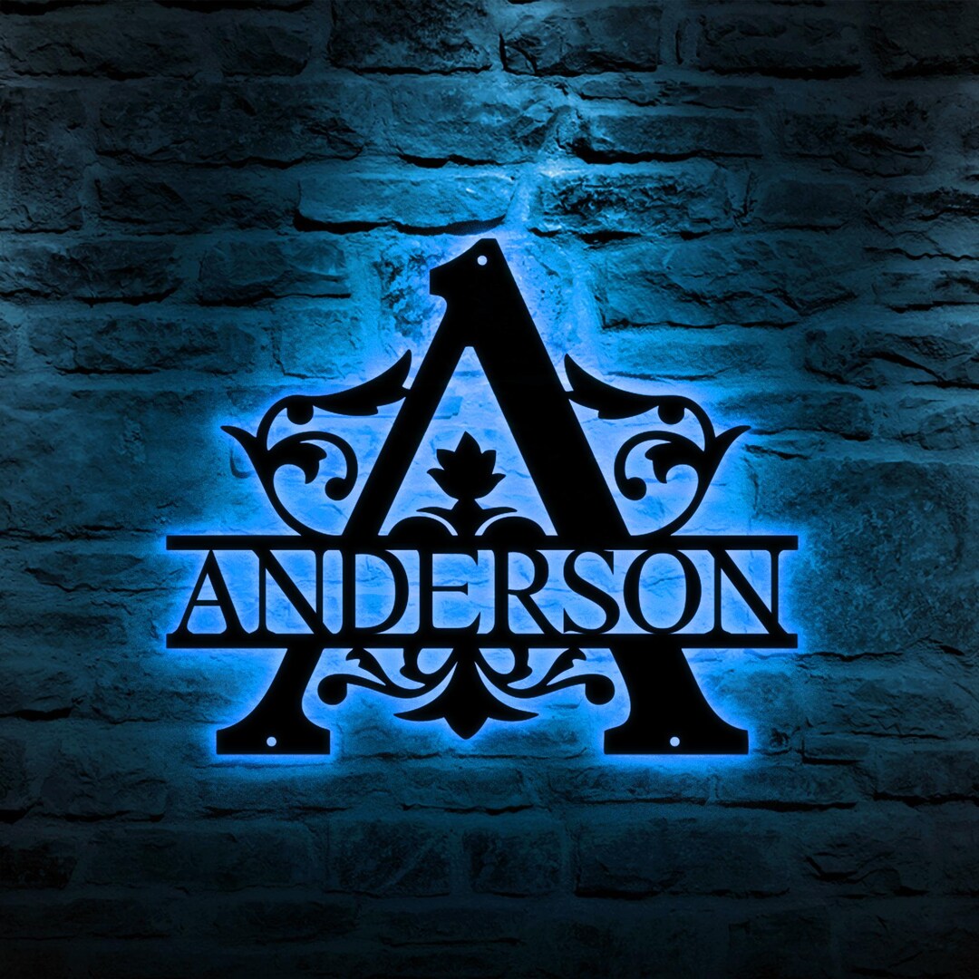 Custom Monogram Metal Signs Wall Art With Led Lights, Personalized ...