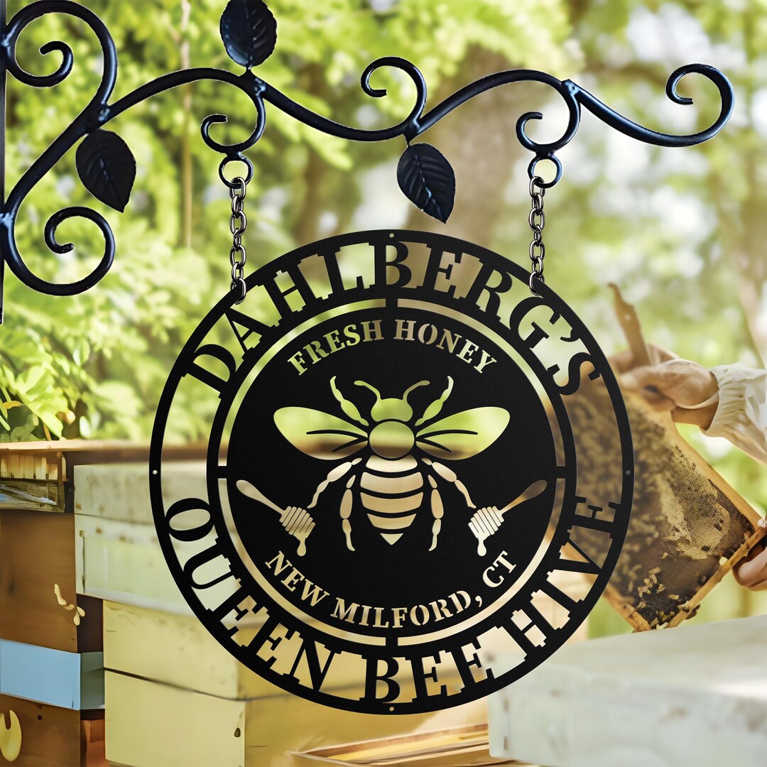 Personalized Honey Bee Metal Sign, Custom Bee Hive Wall Art Decor ...