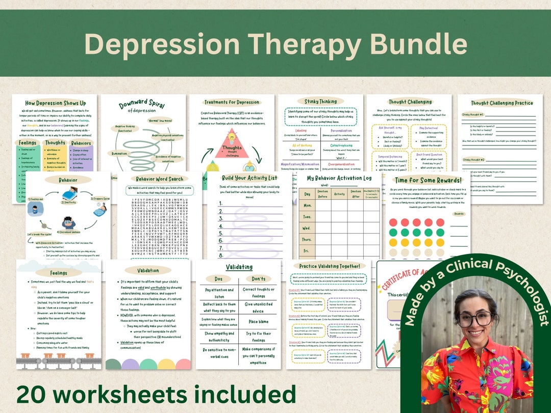 Depression Therapy Worksheets, CBT, Family Therapy, Behavior Chart ...