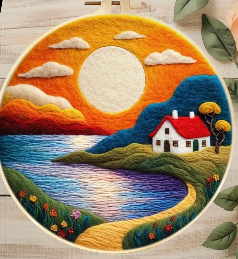 Scenery Needle Felting Kit for Beginners Wool Felting, Needlepoint Kit ...