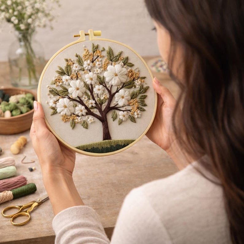 Floral Tree Embroidery Kit, Nature-inspired Needlepoint DIY Craft Gift ...