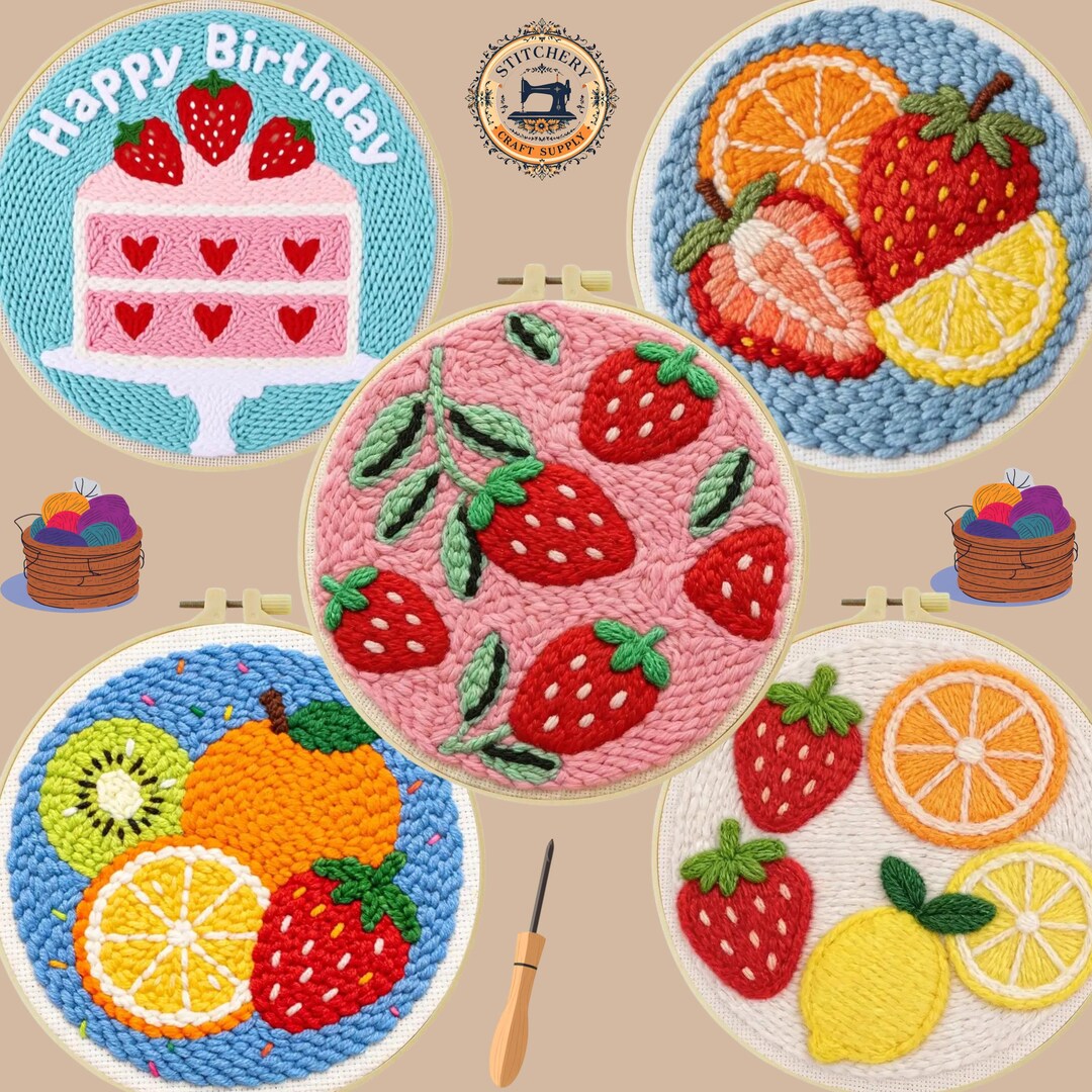 Fruit Punch Needle Kit for Beginners, Strawberry Citrus DIY Hoop Art - Etsy