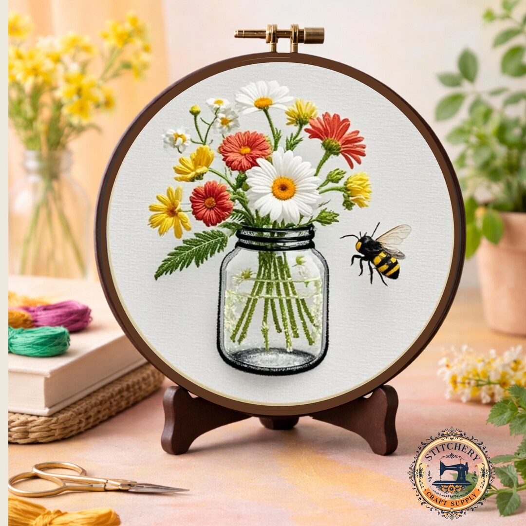 Bee & Flowers Embroidery Kit, Wildflower Needlepoint DIY Craft Gift - Etsy