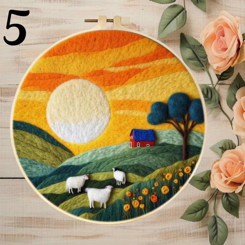 Scenery Needle Felting Kit for Beginners Wool Felting, Needlepoint Kit ...