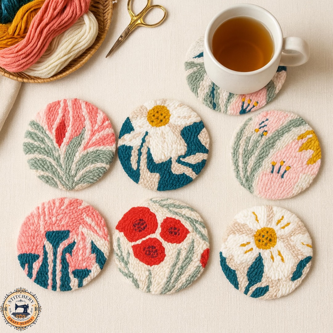 Floral Punch Needle Coaster Kit for Beginners: DIY Needlecraft Gift - Etsy