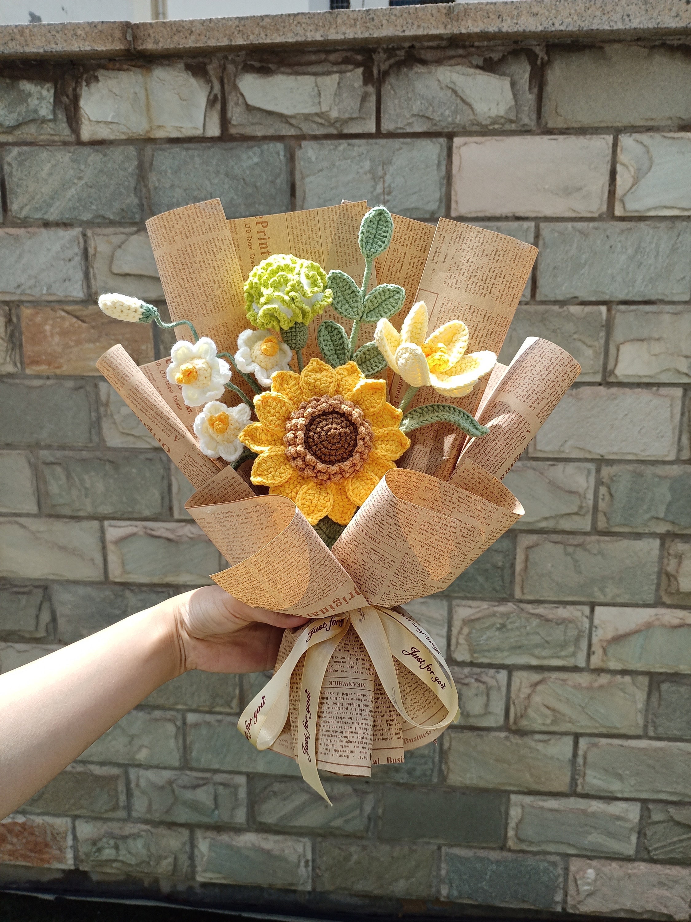 FINISHED Crochet Flower Bouquet Sunflower,rose,lily,leaf Birthday ...