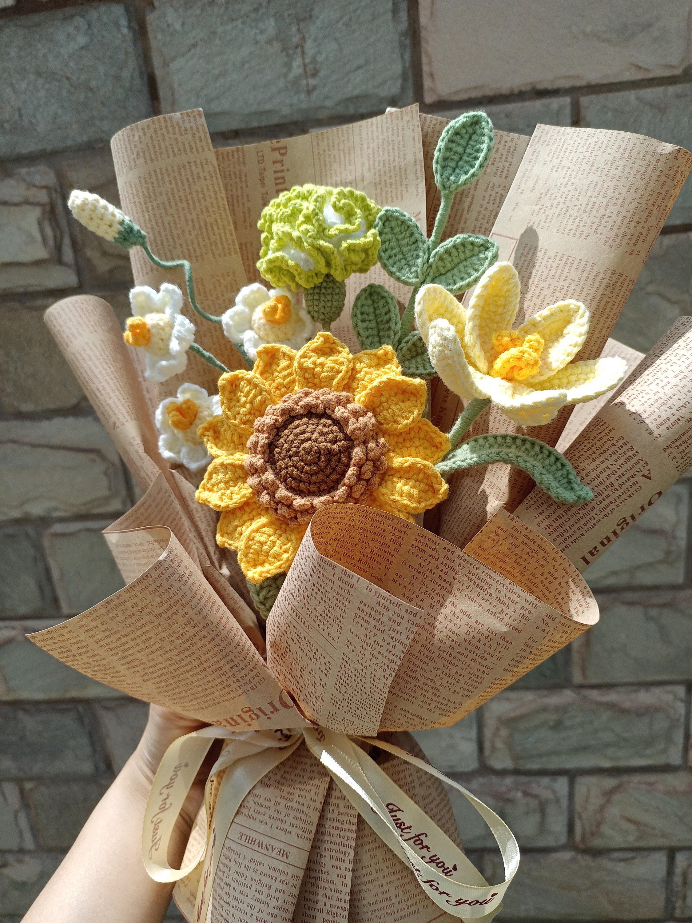 FINISHED Crochet Flower Bouquet Sunflower,rose,lily,leaf Birthday ...