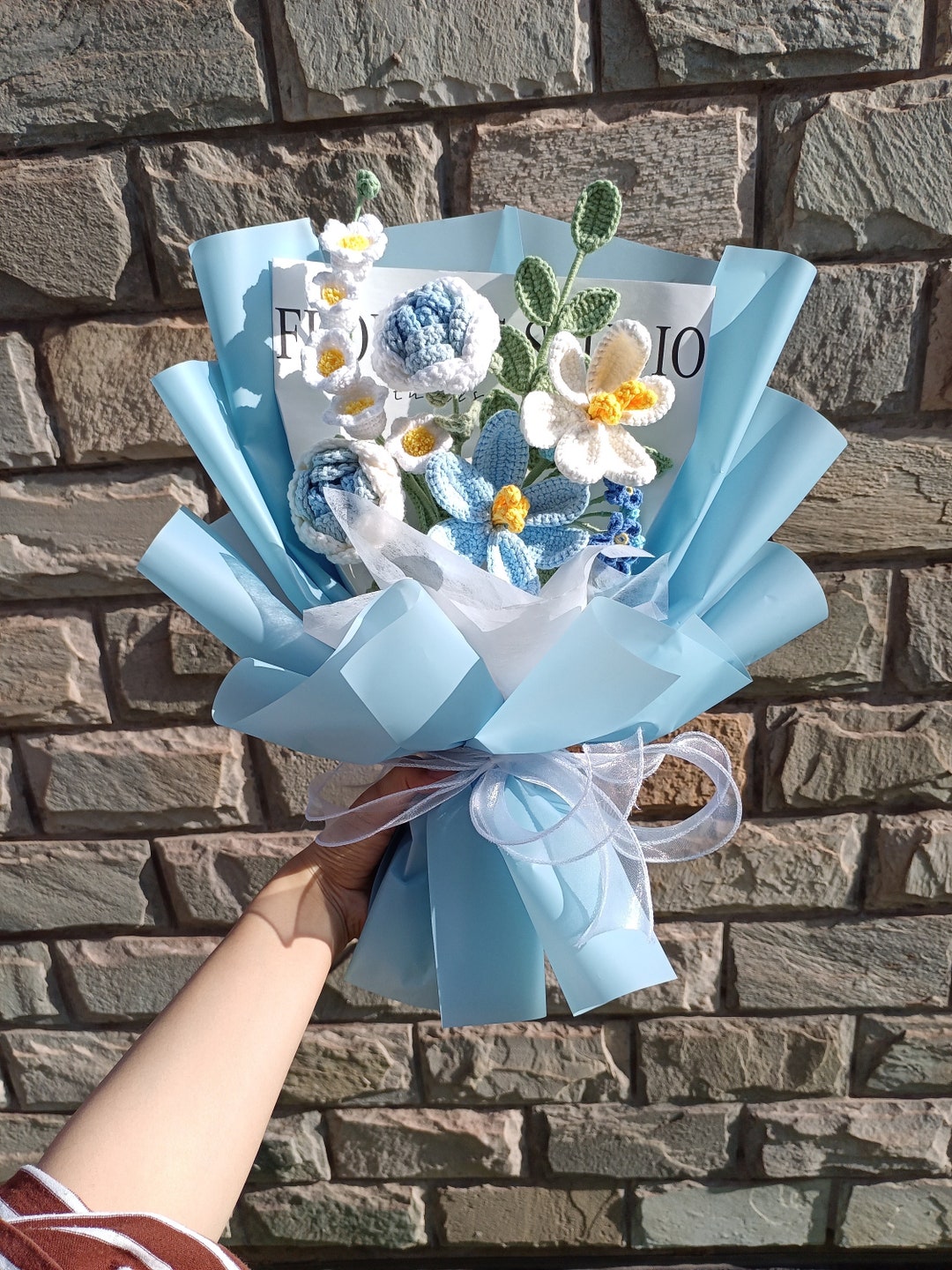 FINISHED Crochet Flower Bouquet | Blue ,rose,lily,leaf | Birthday ...