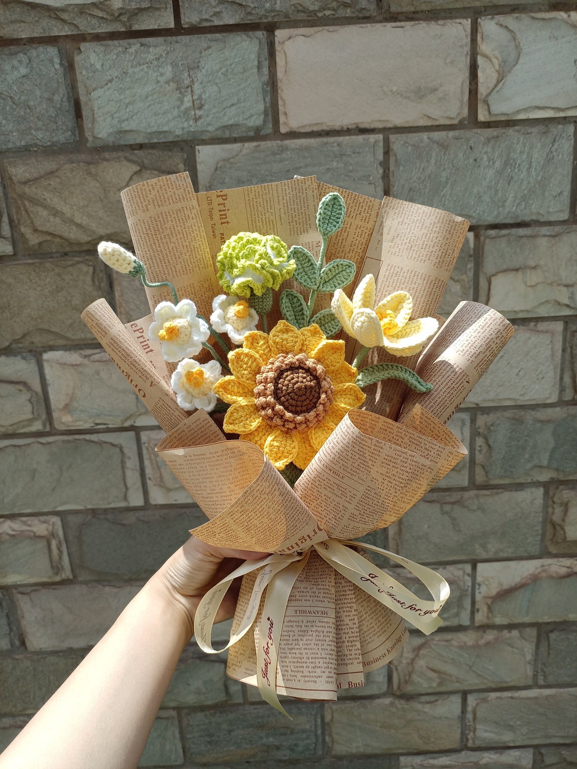 FINISHED Crochet Flower Bouquet Sunflower,rose,lily,leaf Birthday ...