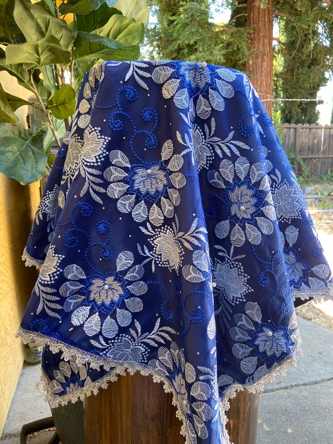 Yemaya Pañuelo Navy Blue 36x36 Square and Silver Trimming - Etsy