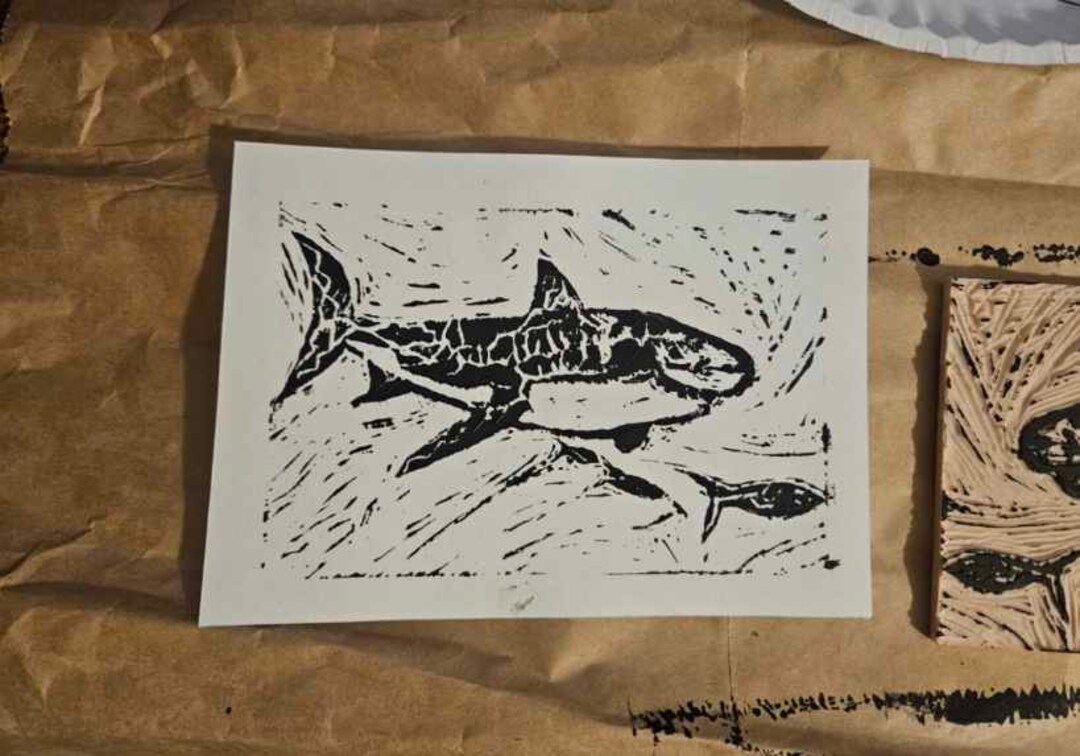 5×7 Inch Linocut Print Shark - Etsy