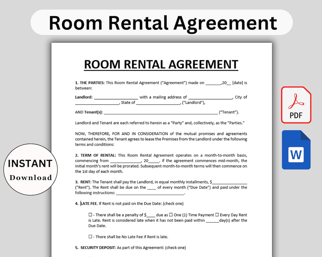 Room Rental Agreement Template. Editable Room Rental Contract ...