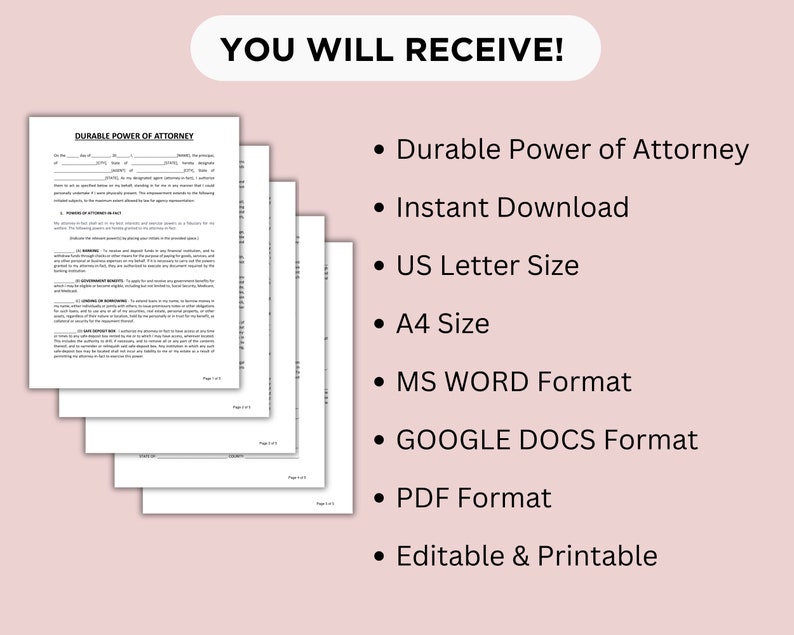 Durable Power of Attorney Template. Editable Power of Attorney Form ...
