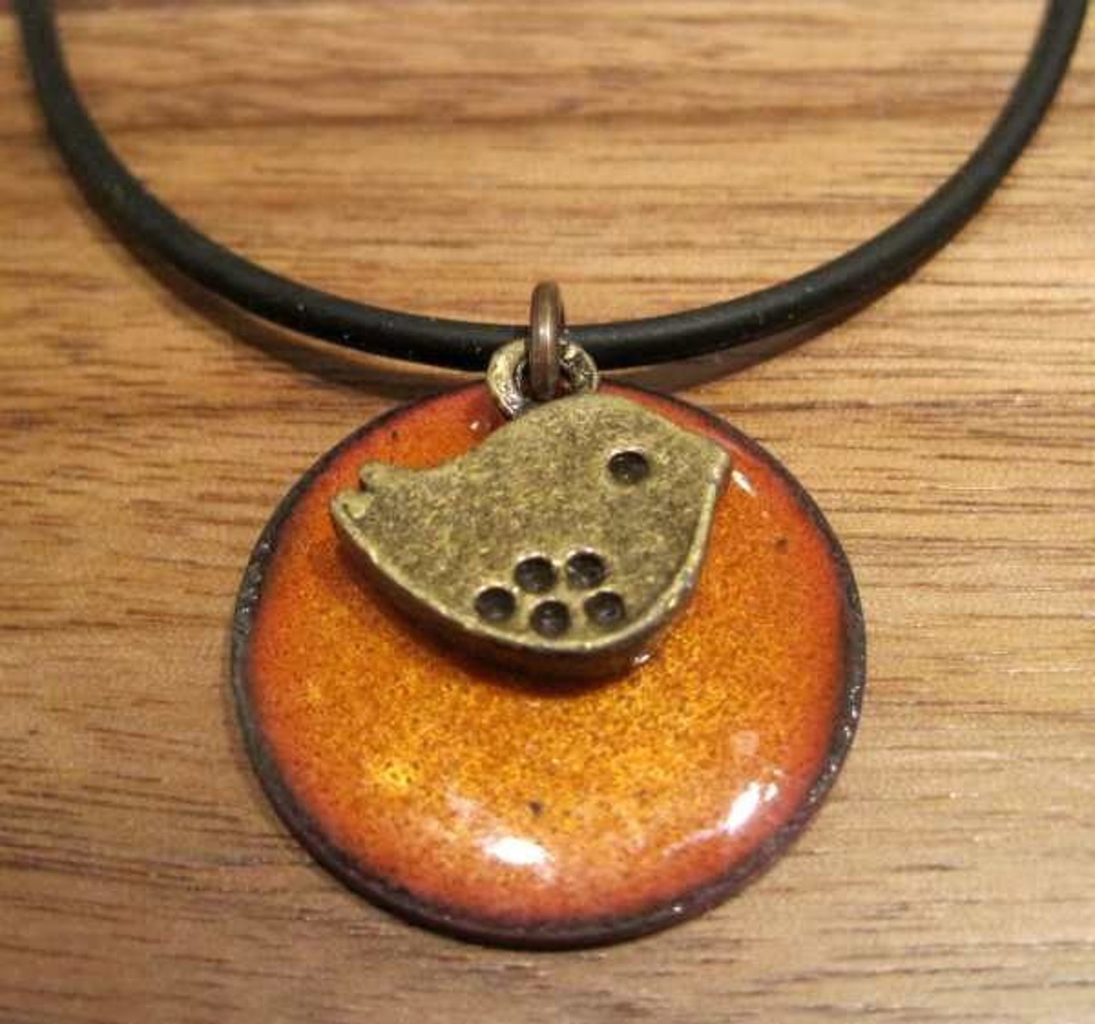 Bird Necklace, Persimmon Bird Jewelry, Orange Enamel Jewelry, Bird ...