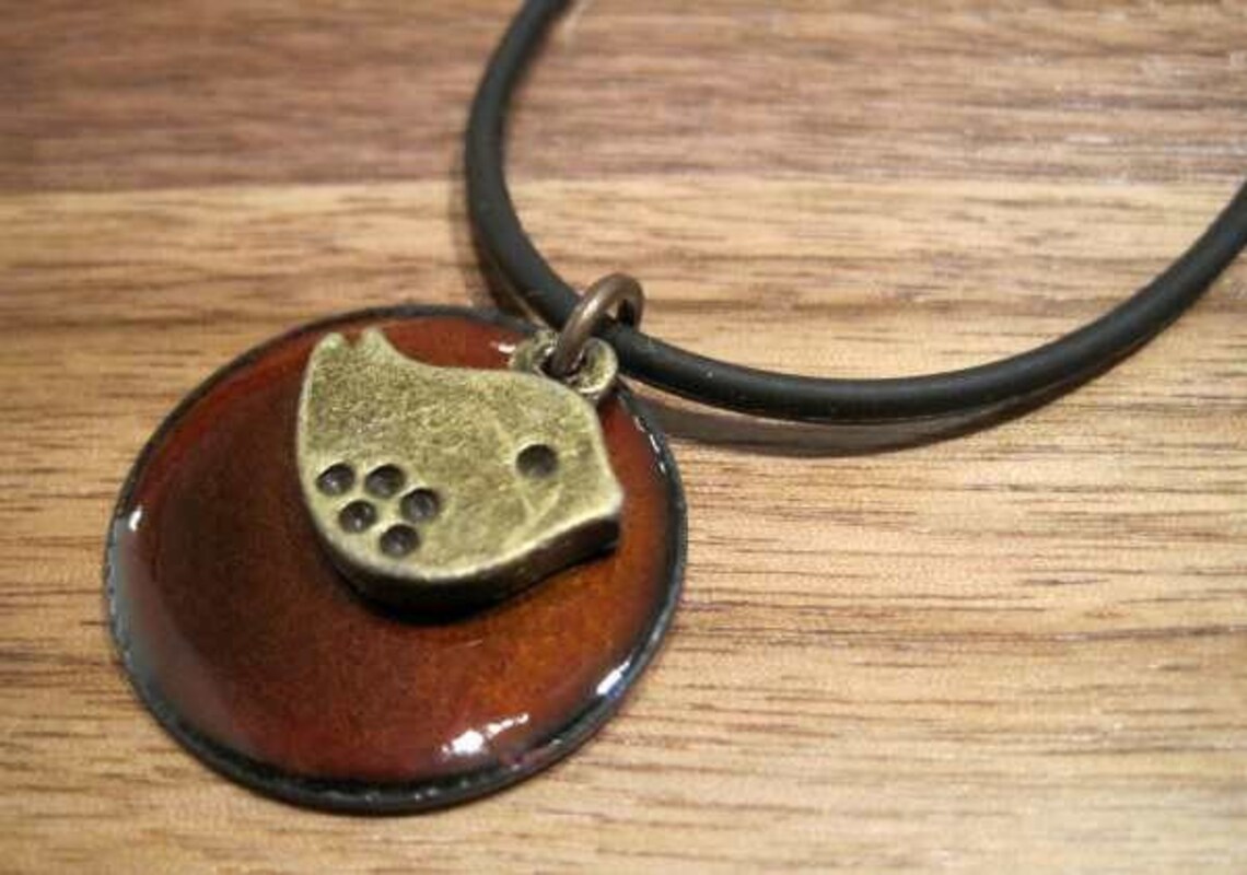 Bird Necklace Bird Jewelry Chestnut Brown Enamel Jewelry - Etsy