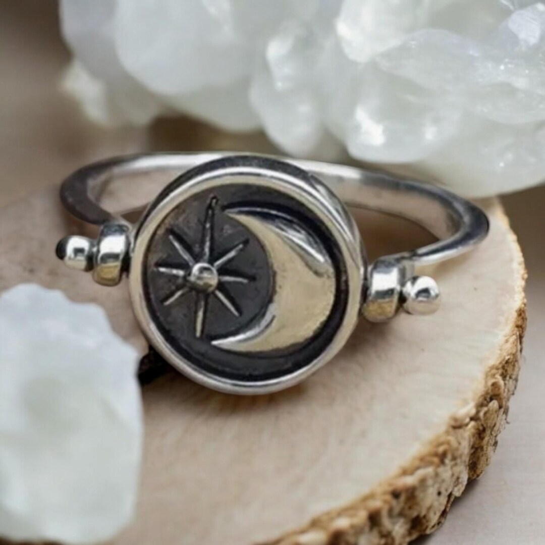 Silver Celestial Rotation Flip Design Sun and Moon Ring, Celestial ...