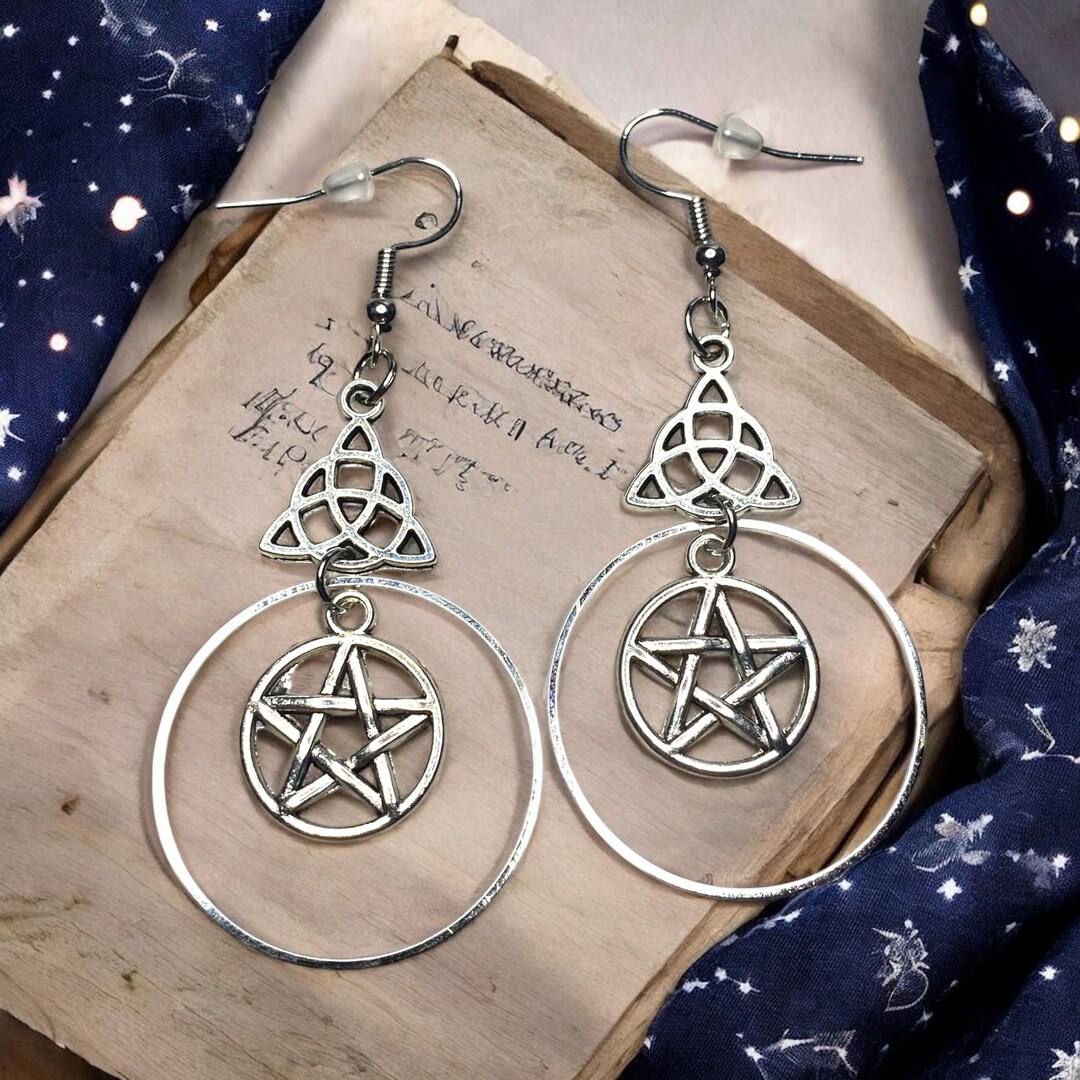 Coven of Sisters | Silver Statement Dangle Celestial Star Pentagram ...