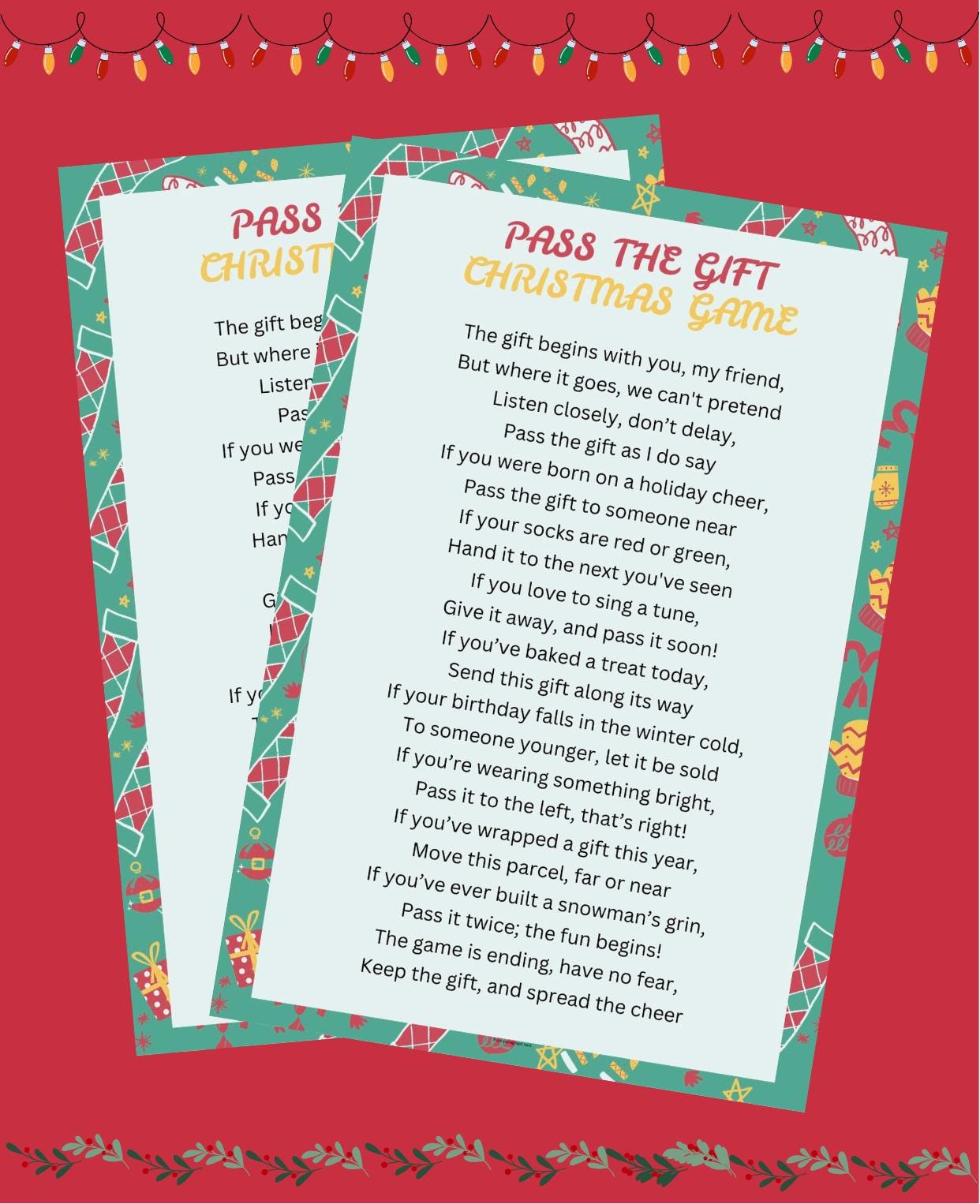 Printable Pass the Gift Game Poem Christmas Party Game Fun Holiday ...