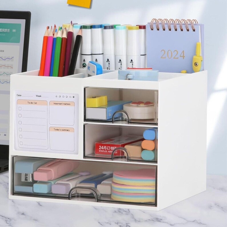 Desktop Organizer With Drawers Cute Desk Organizer With Pen Holder - Etsy