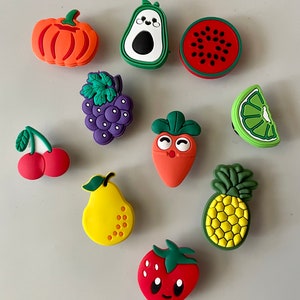 Fruit Vegetable Croc Charms Set of 10 * Pumpkin, Avocado, Grape, Cherry, Strawberry, Carrot ...