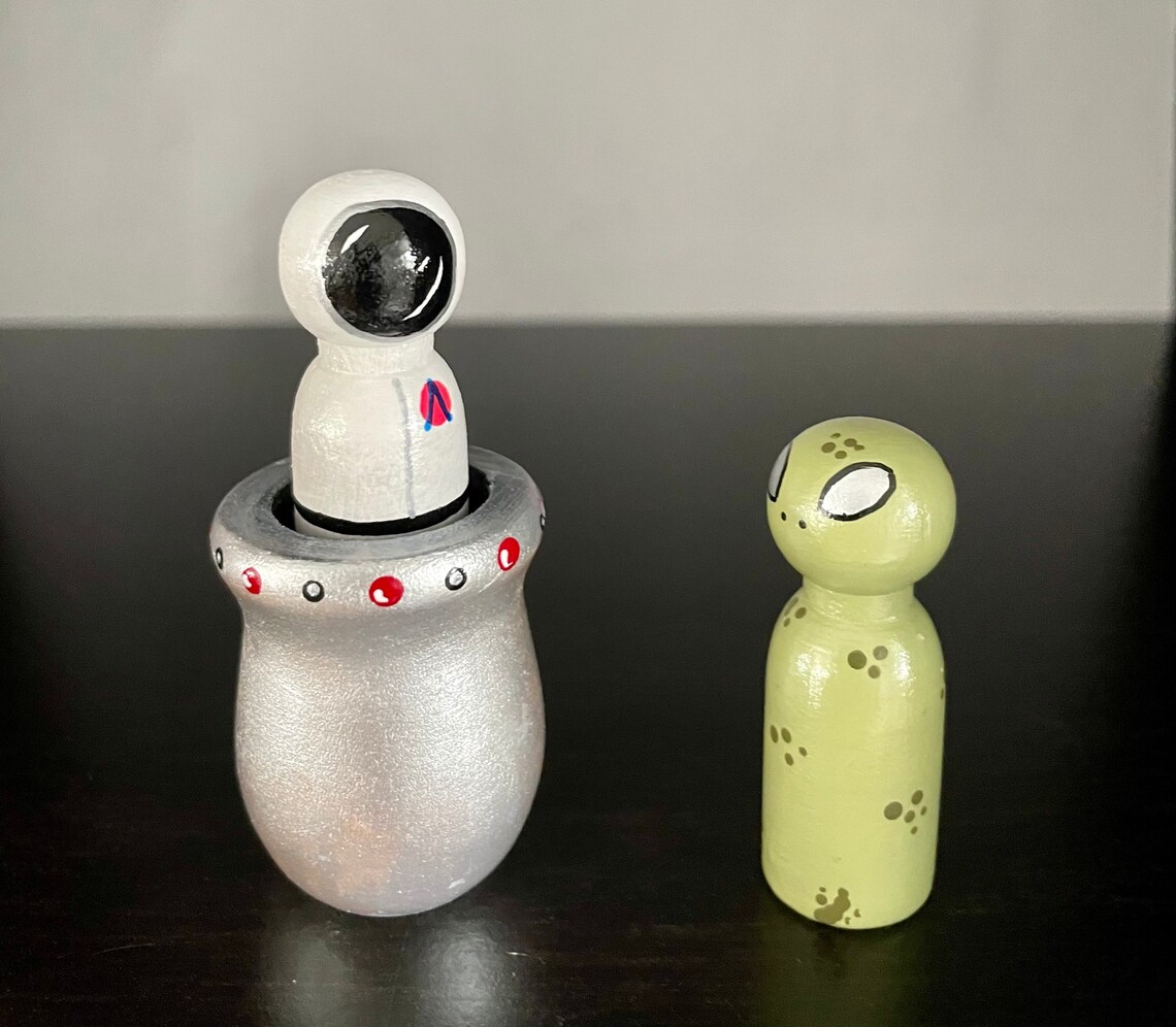 Astronaut Alien Rocket Spaceship Peg Doll Wooden Toy Set - Etsy