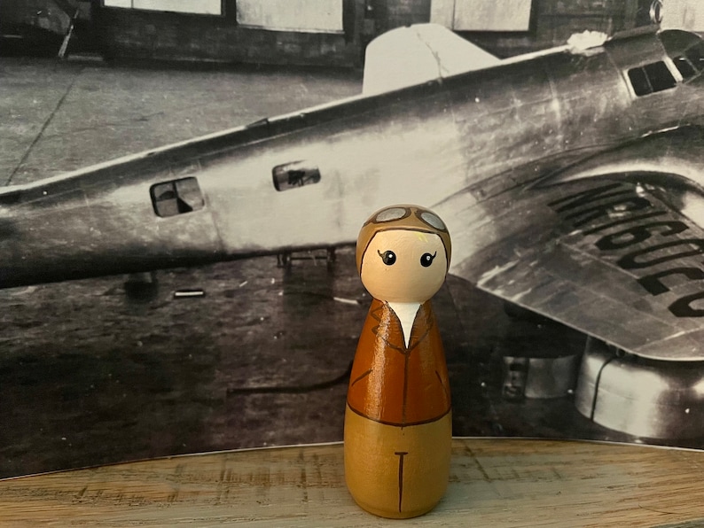Amelia Earhart Pilot Aviation Peg Doll Influential Women in - Etsy
