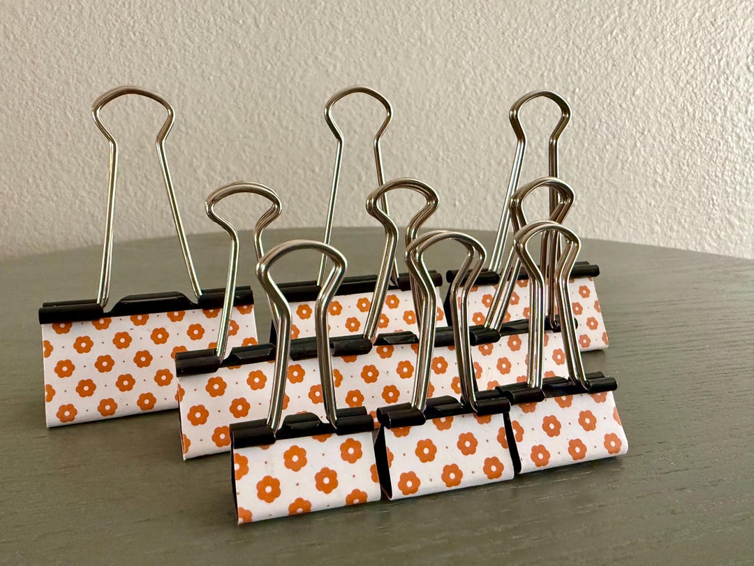 Orange Flower Binder Clips Set of 9, Desk Accessories, Cubicle, Home ...