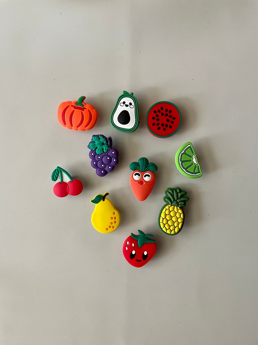 Fruit Vegetable Croc Charms Set of 10 * Pumpkin, Avocado, Grape, Cherry, Strawberry, Carrot ...