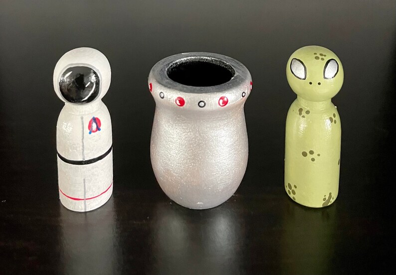 Astronaut Alien Rocket Spaceship Peg Doll Wooden Toy Set - Etsy