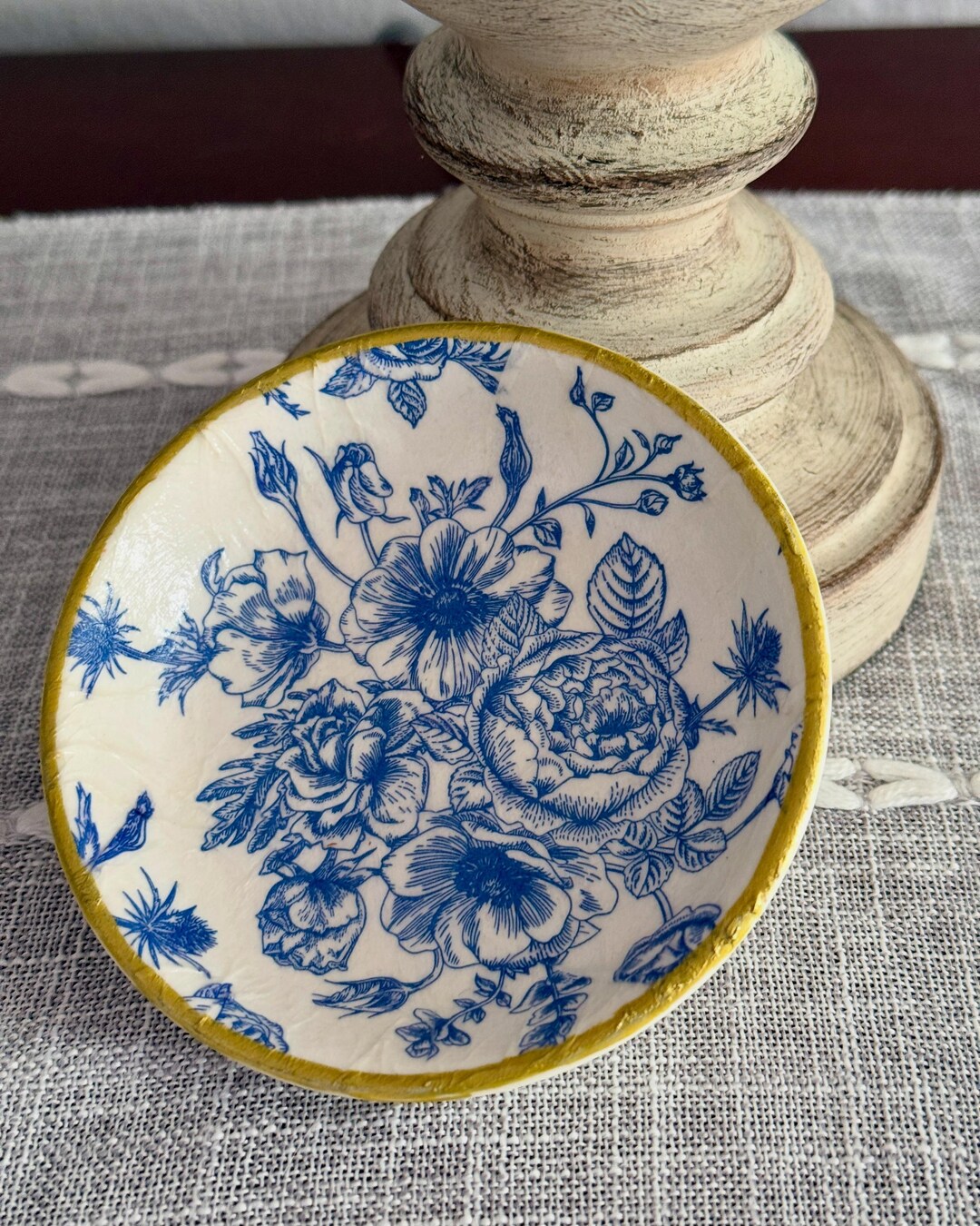 Blue and White Decoupage Ceramic Trinket Dish | Ring Tray | Jewelry ...