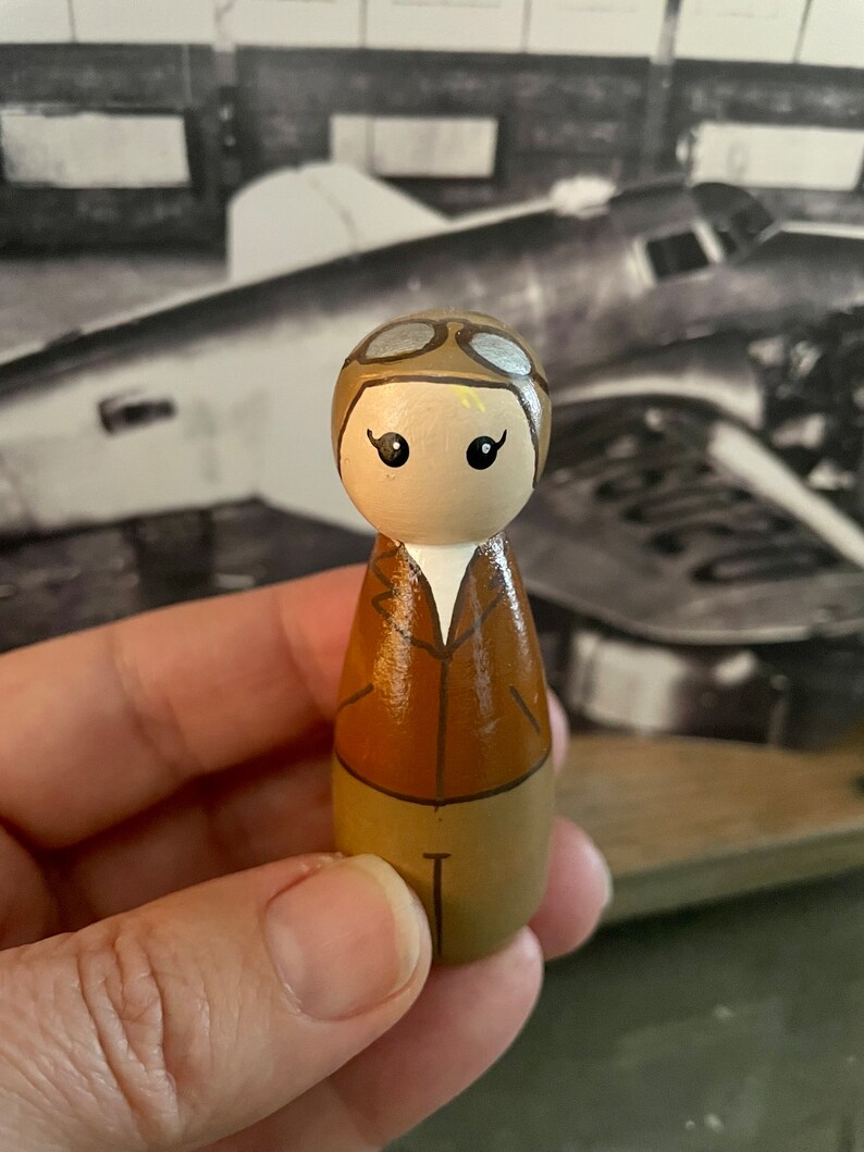 Amelia Earhart Pilot Aviation Peg Doll Influential Women in - Etsy