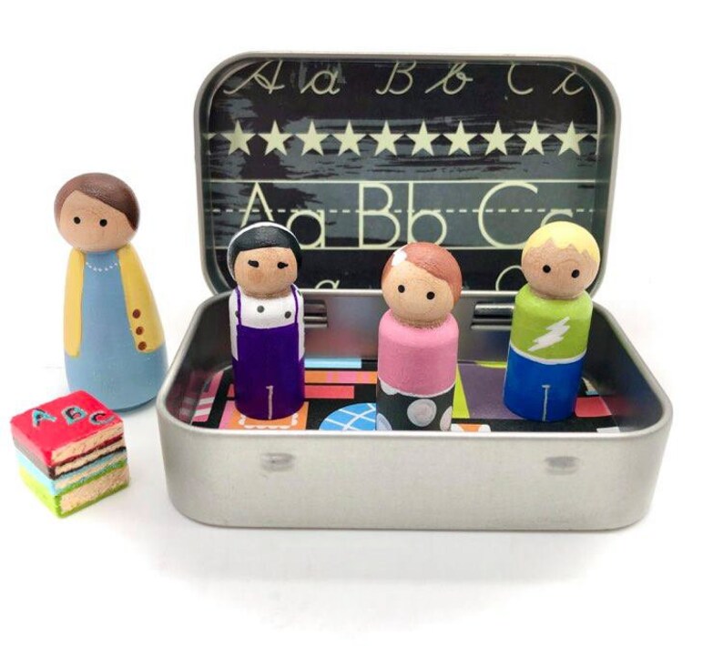 Let's Play School Peg Dolls Classroom Pretend Play Set in | Etsy