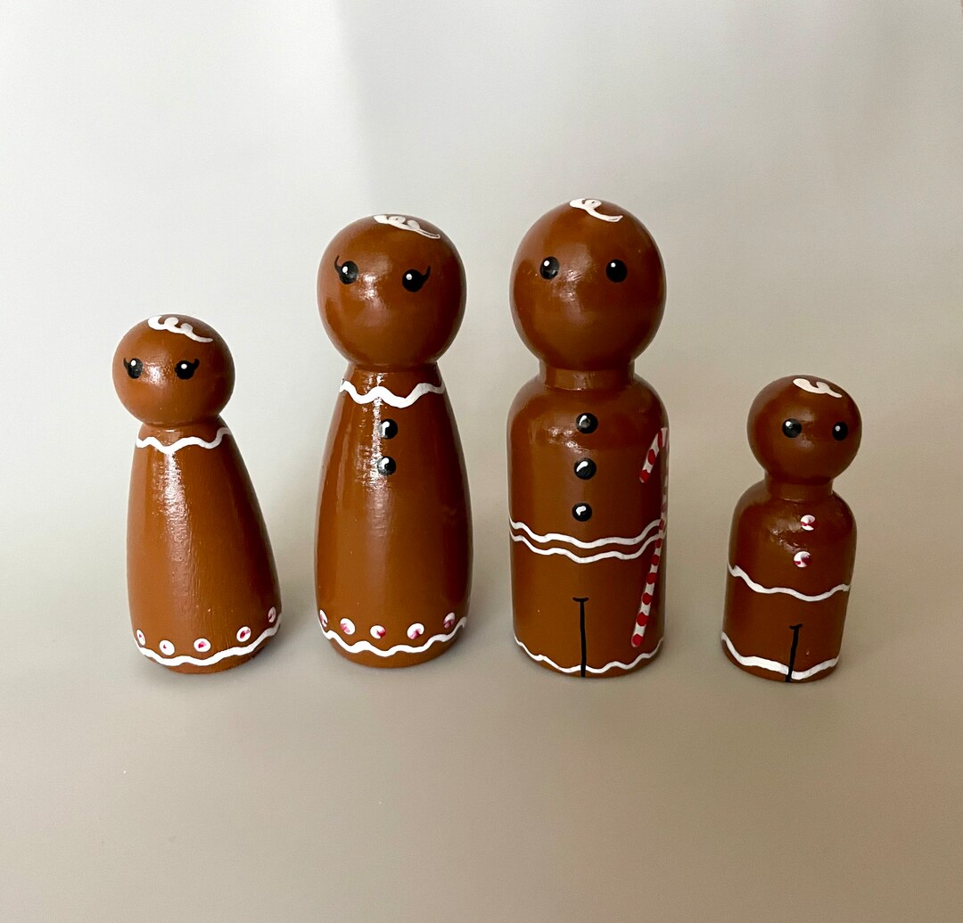Gingerbread Family Peg People Wooden Toys, Christmas, Set of 4, Gift ...