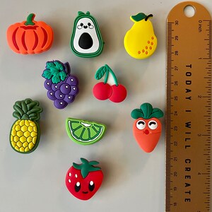 Fruit Vegetable Croc Charms Set of 10 * Pumpkin, Avocado, Grape, Cherry, Strawberry, Carrot ...