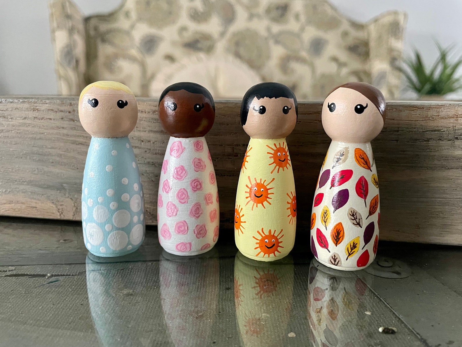 Four Seasons of the Year Peg Doll Girls Winter Spring Summer - Etsy