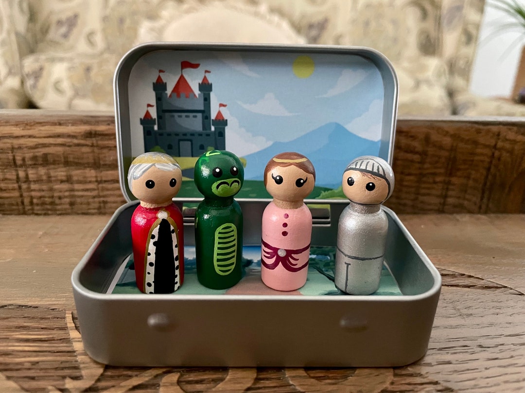 Fairy Tale Peg Doll Pretend Play Set in Themed Tin | Princess Knight ...