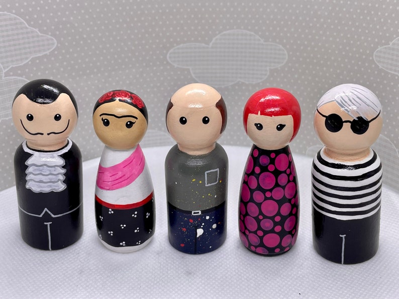 Iconic Artists Peg Dolls | Kahlo Pollock Warhol Kusama Dali | Art ...