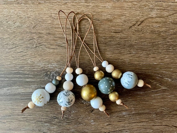 Set of 5 Painted Wood Beads Christmas Ornaments Rustic Farmhouse Cottagecore Hygge Gift Tag Accessories Natural Modern Organic Style Etsy Ireland