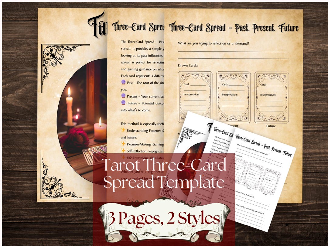 Tarot Three-card Spread Template | Past, Present, Future | Fillable, Printable PDF, Digital ...