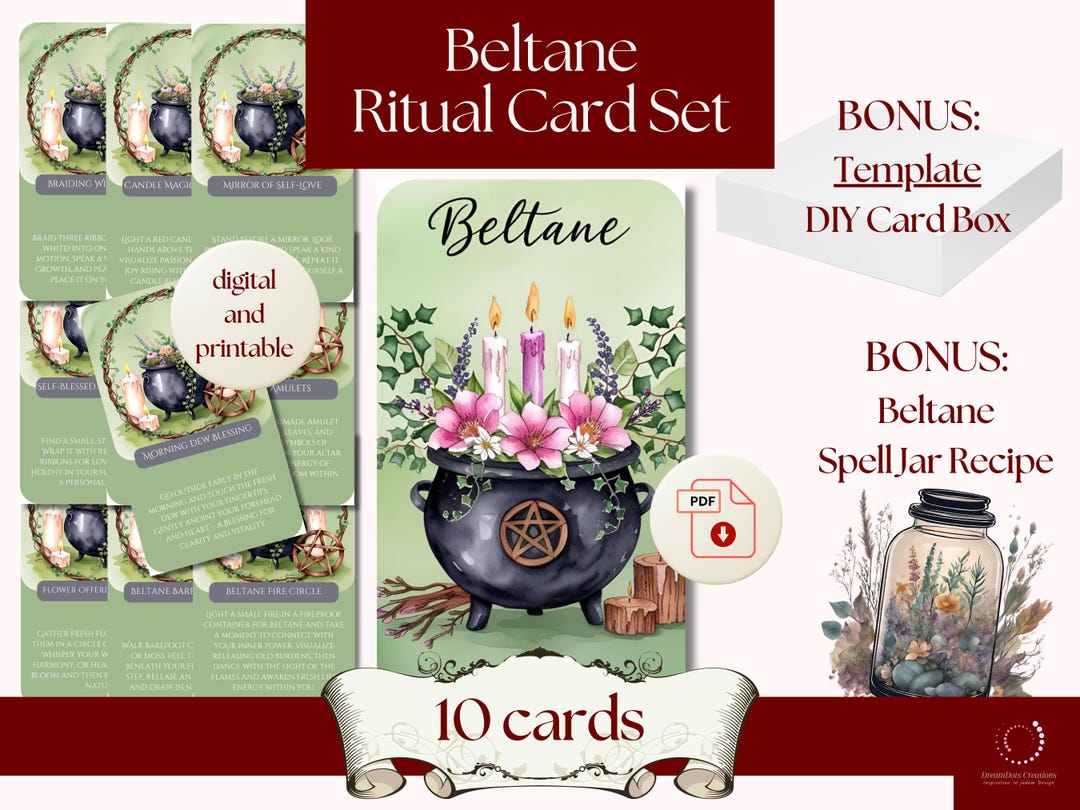 Beltane Ritual Card Set: 10 PDF Cards With Mystical Rituals, Background ...