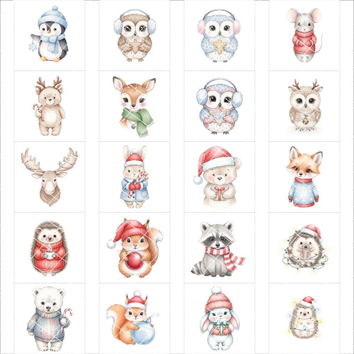 Watercolor Christmas Animals Clipart | Winter Holiday PNG (digital ...