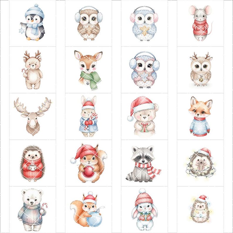 Watercolor Christmas Animals Clipart | Winter Holiday PNG (digital ...