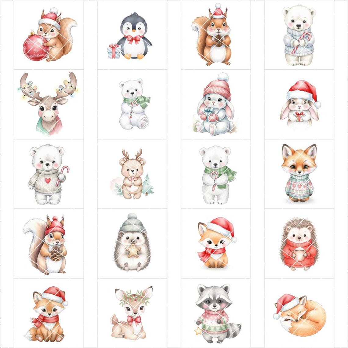 Watercolor Christmas Animals Clipart | Winter Holiday PNG (digital ...